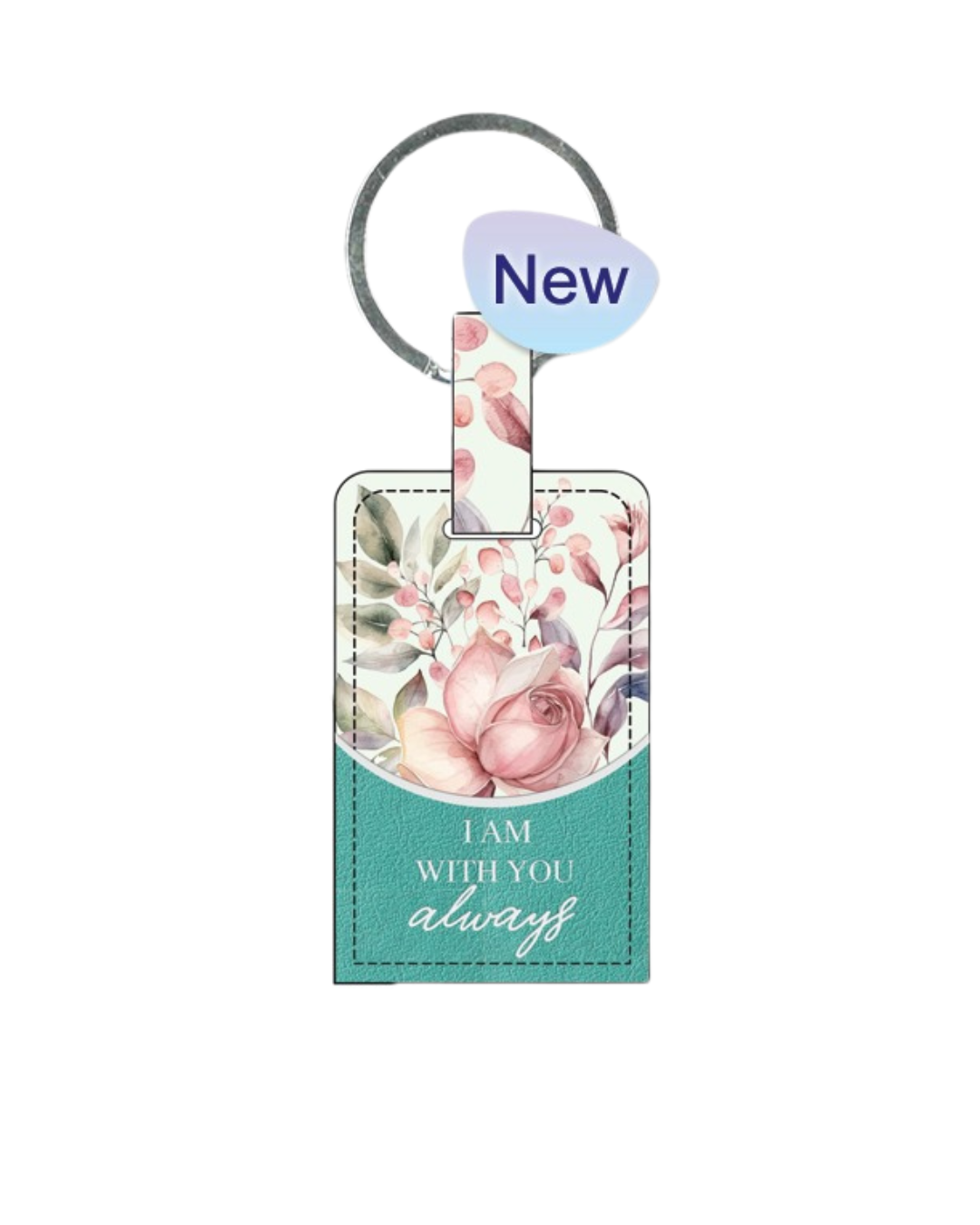 Key Ring Leather Rectangle Green Floral - I am With you Always – Church ...